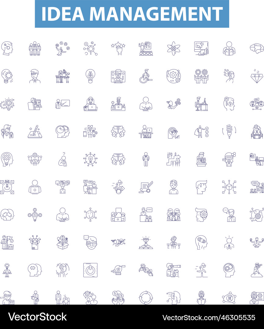 Idea management line icons signs set Royalty Free Vector