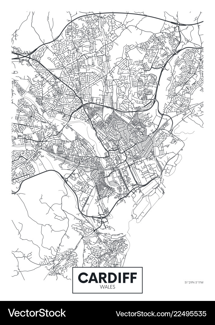 Poster detailed city map cardiff Royalty Free Vector Image