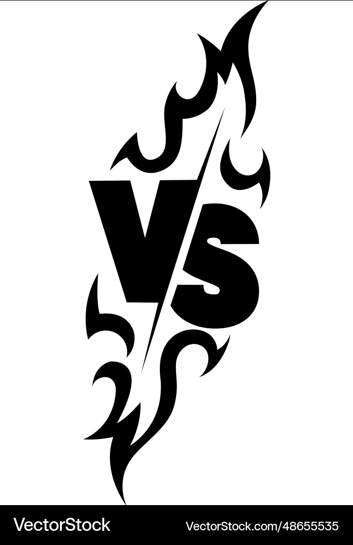 Versus sign surrounded by flames black and white Vector Image