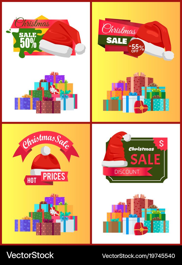 Christmas discount festive posters with presents Vector Image