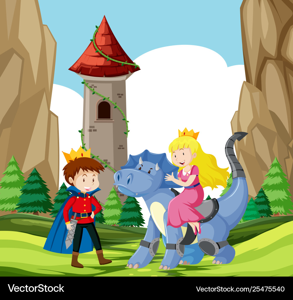Prince and princess castle scene Royalty Free Vector Image