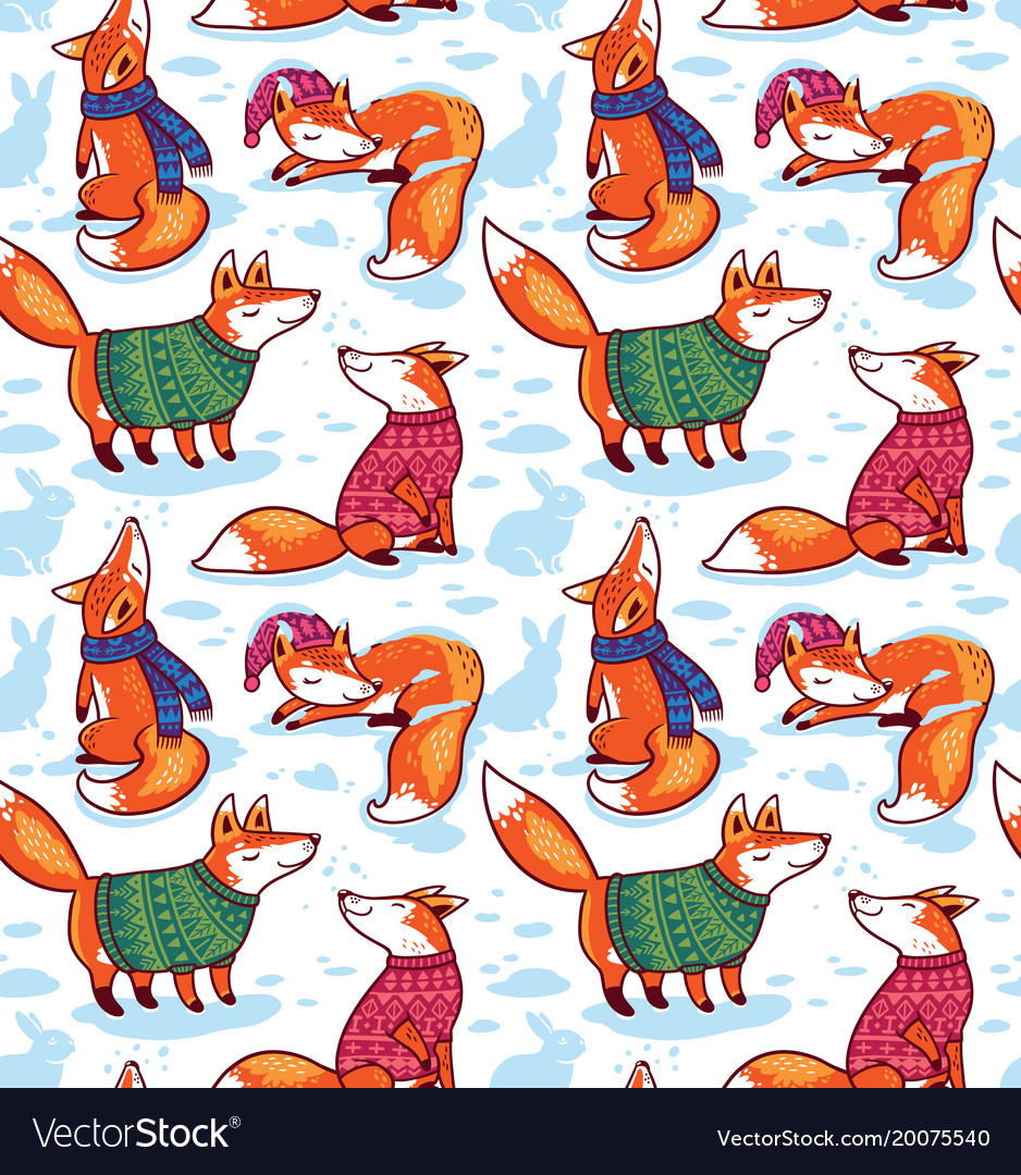 Seamless pattern with cute foxes in sweaters Vector Image