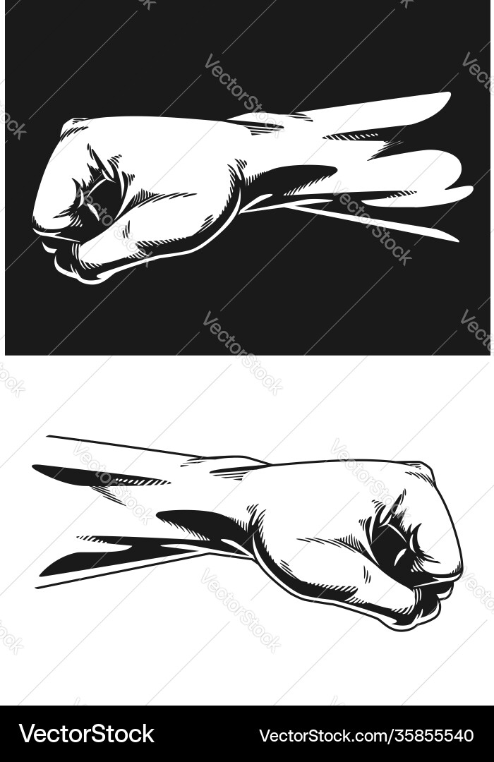 Silhouette muscular hand punching side view Vector Image