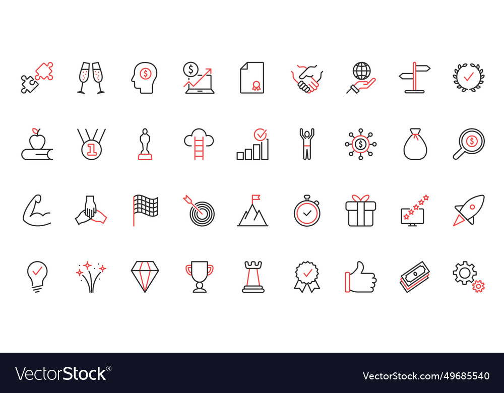 Success trendy red black thin line icons set cup Vector Image