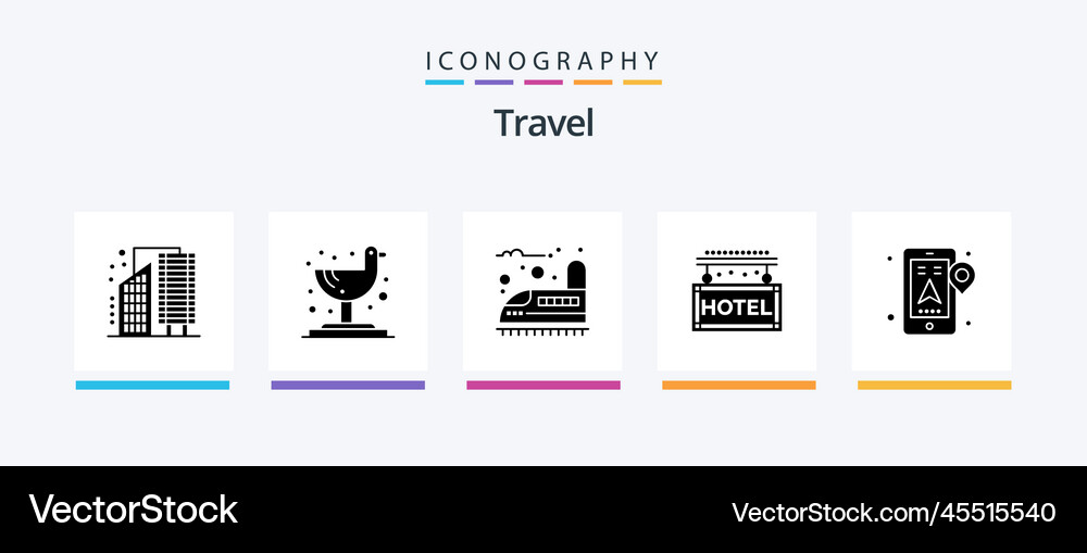 Travel glyph 5 icon pack including location rest Vector Image
