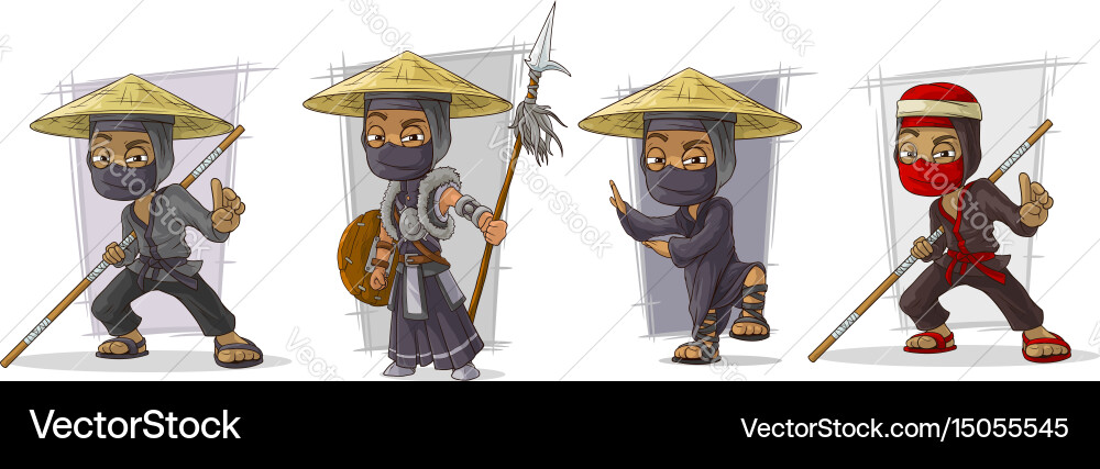 Cartoon masked ninja warriors character set Vector Image