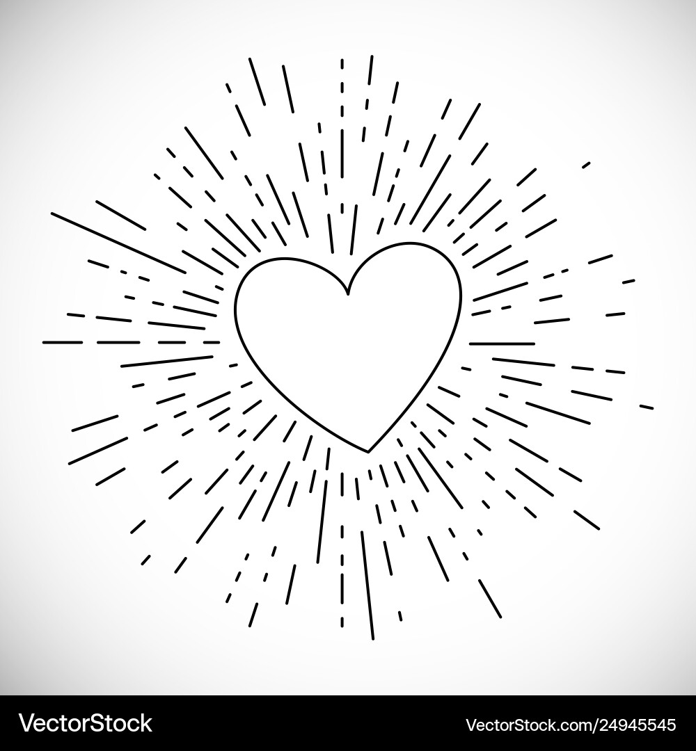 Heart with hand drawn vintage bursting rays Vector Image