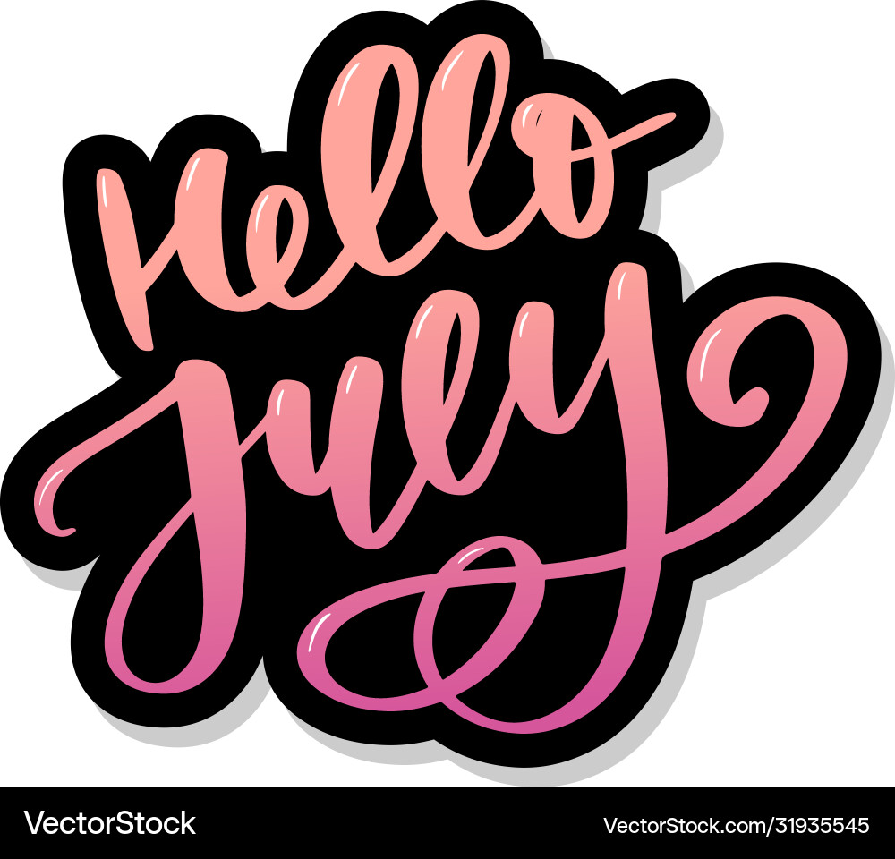 Hello july lettering print summer minimalistic Vector Image
