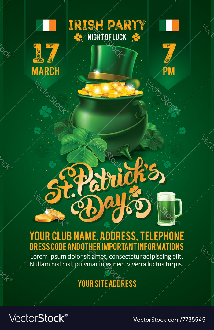 Patrick poster template Royalty Free Vector Image