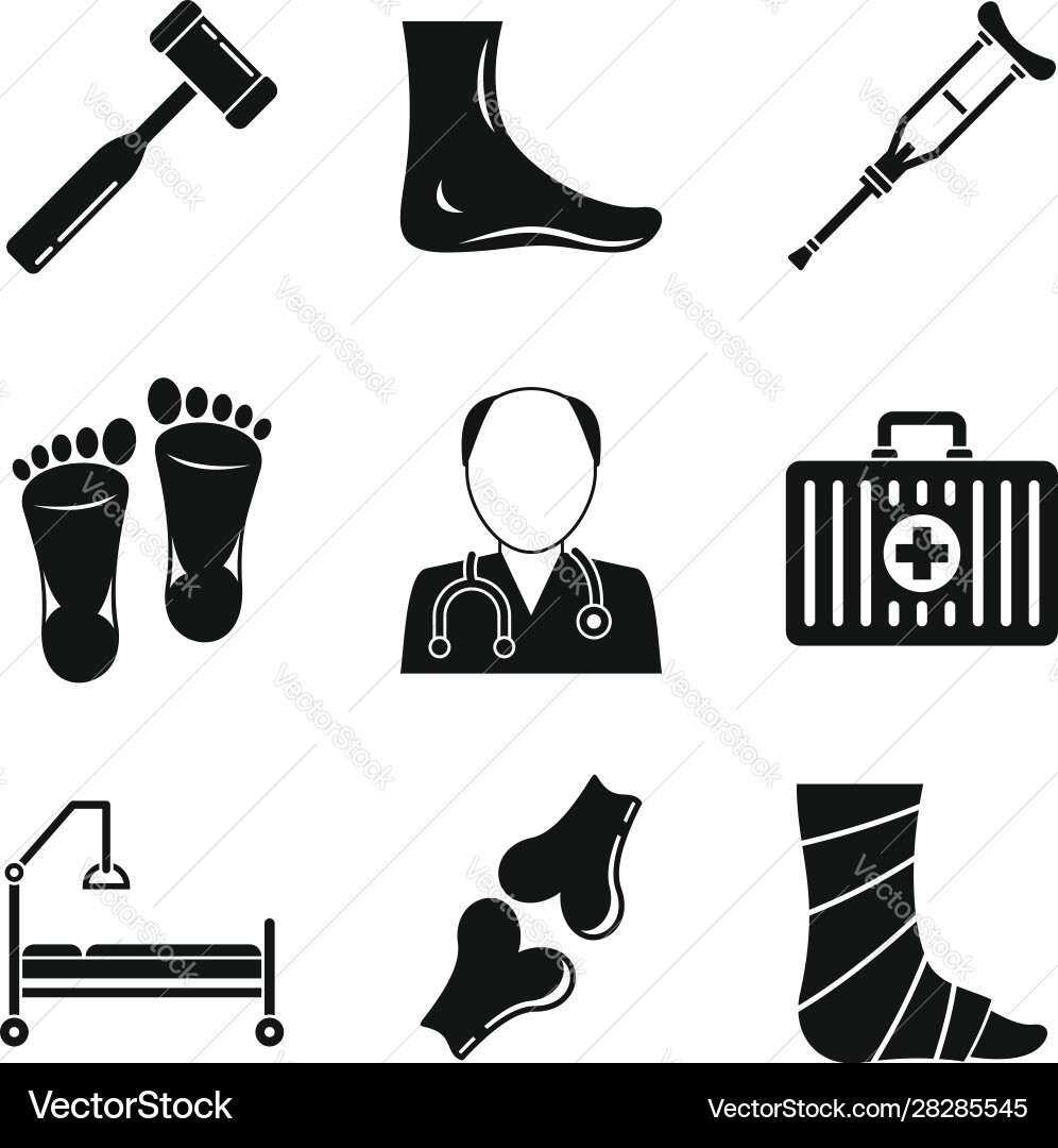 Podiatrist icons set simple style Royalty Free Vector Image