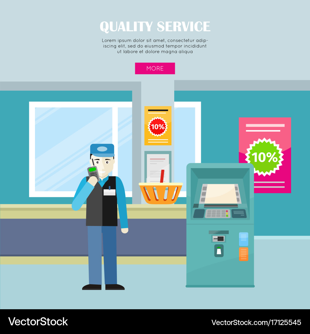 Quality service in supermarket web banner Vector Image