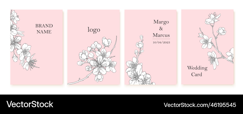 Set of spring backgrounds with sakura branch Vector Image