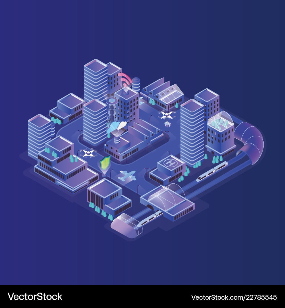 Smart city model modern urban area district with Vector Image
