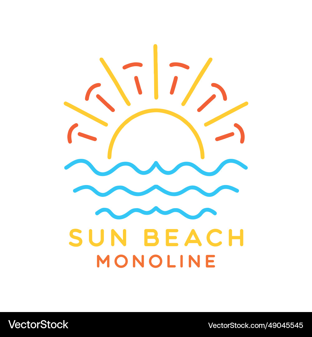 Sun beach logo monoline design holiday summer Vector Image