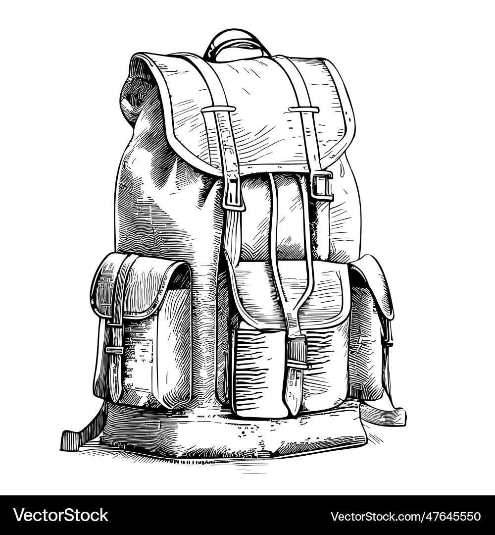 Hiking backpack retro sketch hand drawn doodle Vector Image