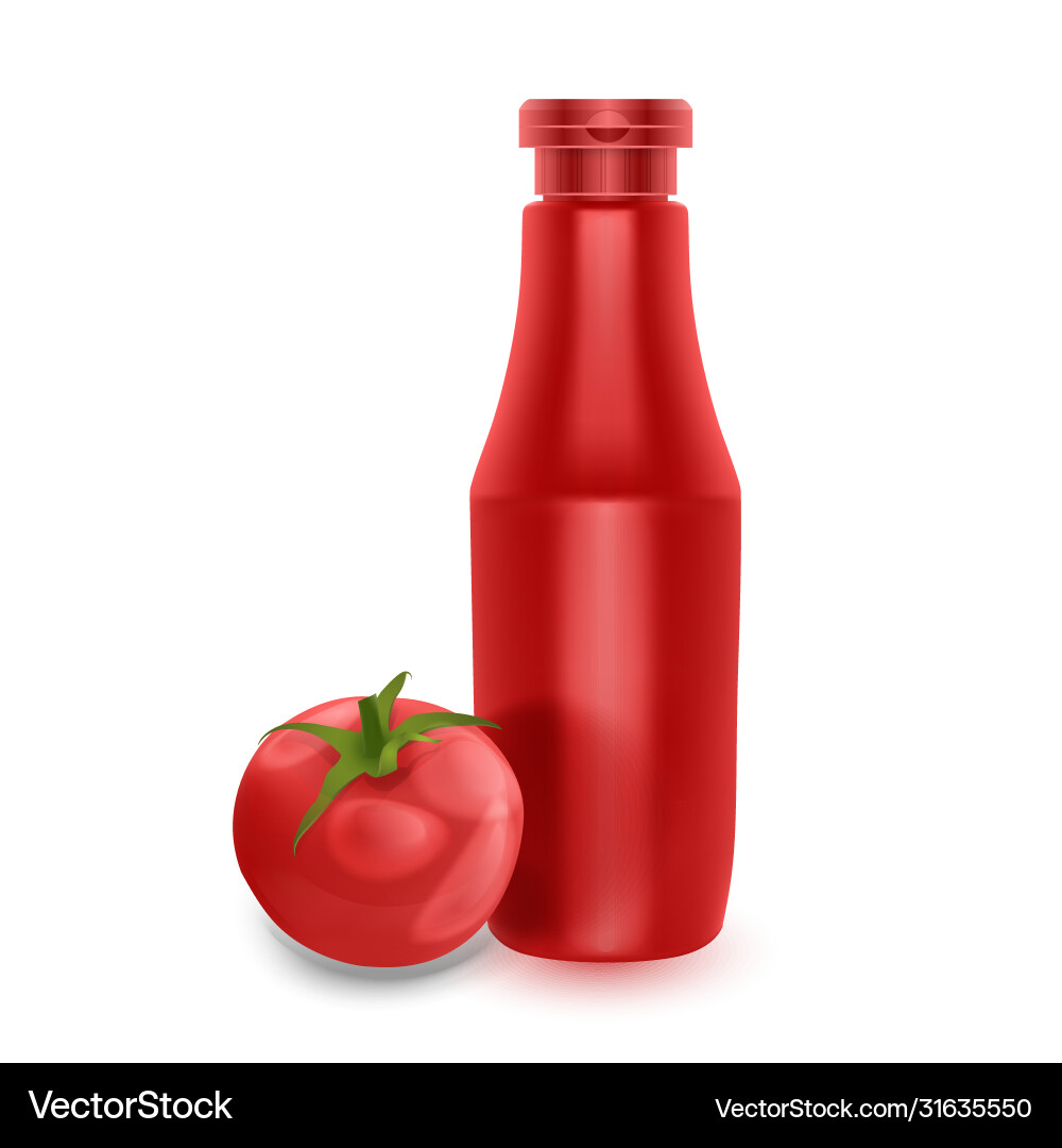 Realistic plastic red tomato ketchup bottle Vector Image