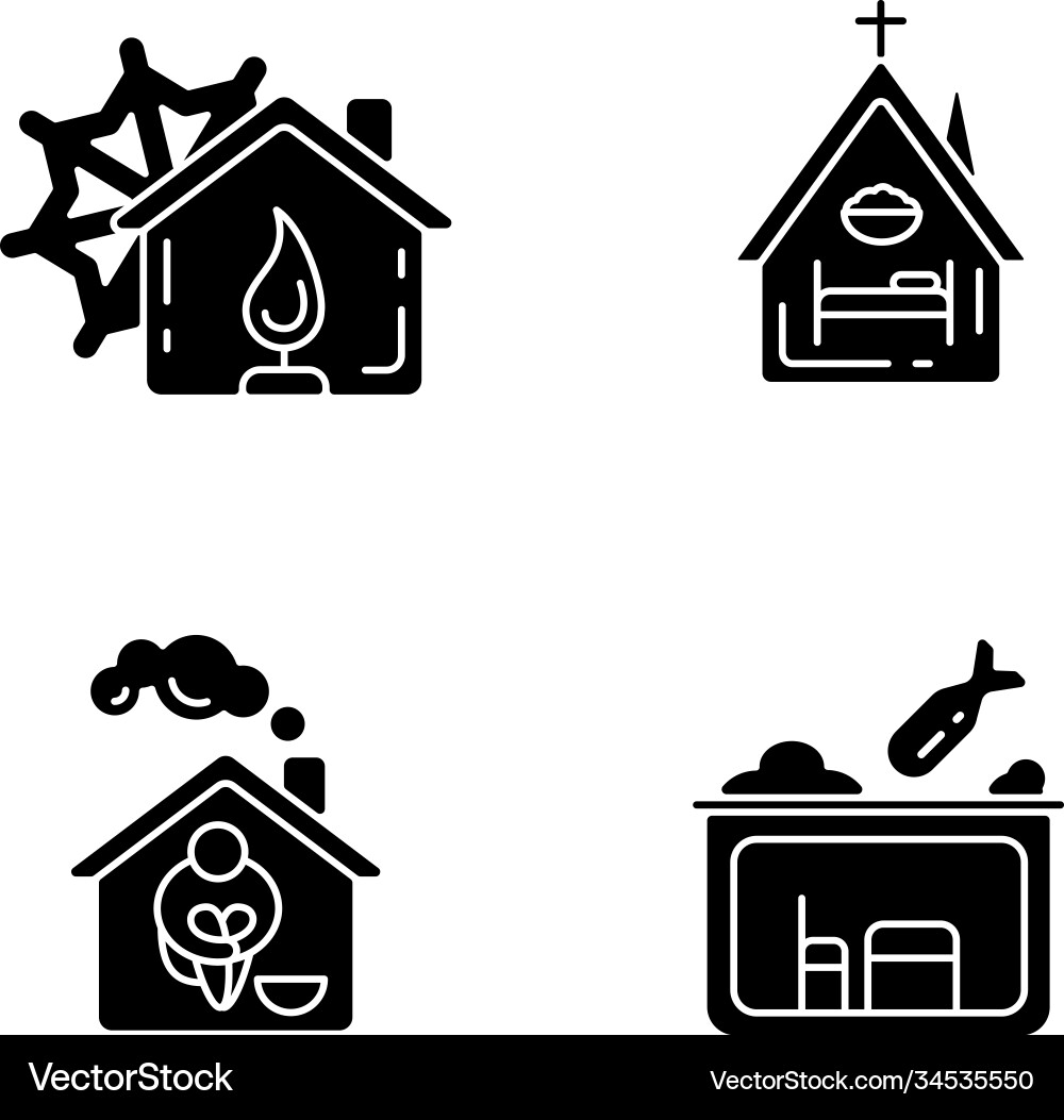 Temporary supportive housing black glyph icons Vector Image