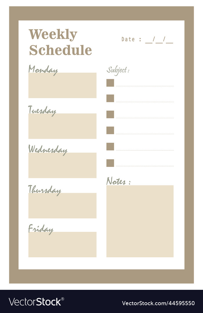 Weekly schedule template Royalty Free Vector Image