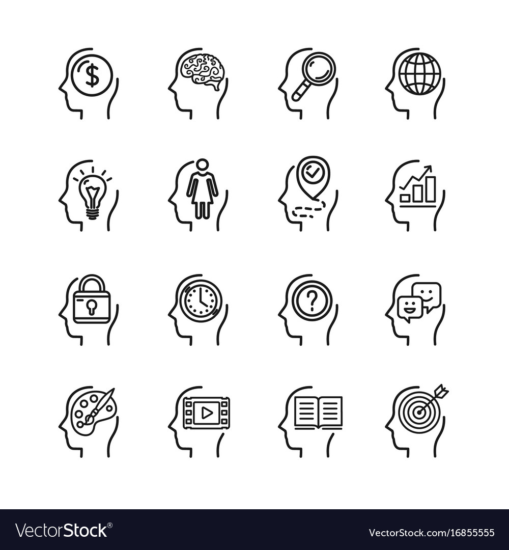 Symbol Human Mind Black Thin Line Icon Set Vector Image
