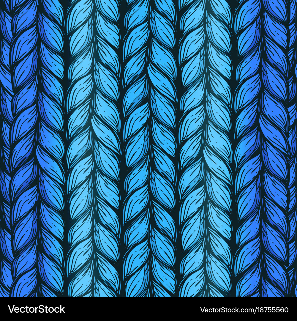 Blue hand drawn background of knitted threads Vector Image