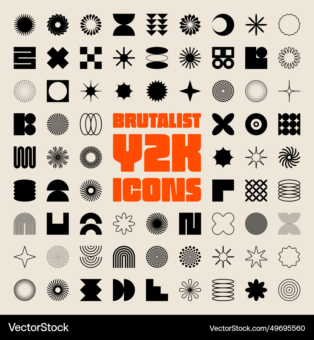 Brutalist geometric shapes symbols simple Vector Image
