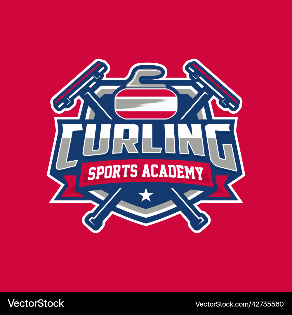 Curling sports logo template design Royalty Free Vector