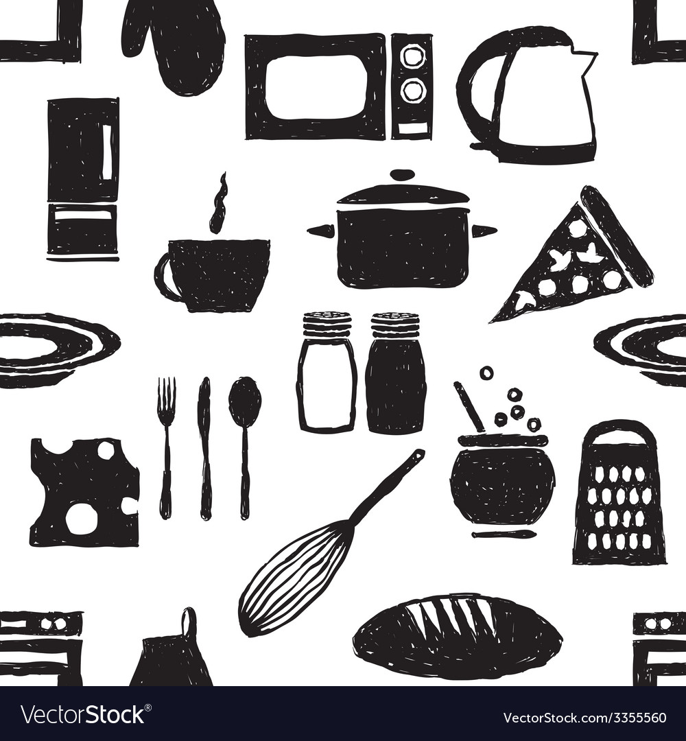 Doodle kitchen seamless pattern Royalty Free Vector Image