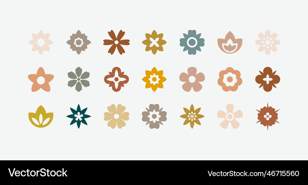 Flat flower color icons set simple Royalty Free Vector Image