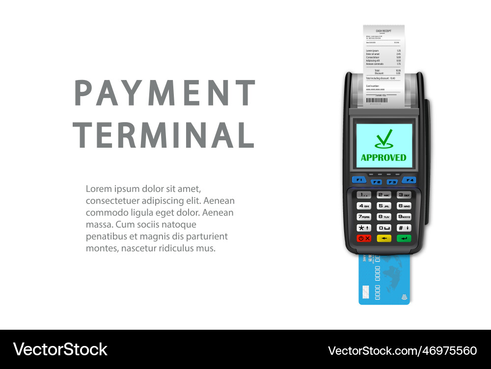 Realistic black 3d payment machine a close-up pos Vector Image