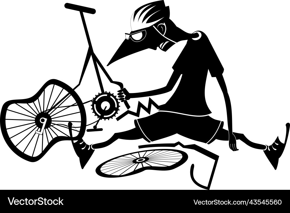 Sad cyclist man and broken bike Royalty Free Vector Image
