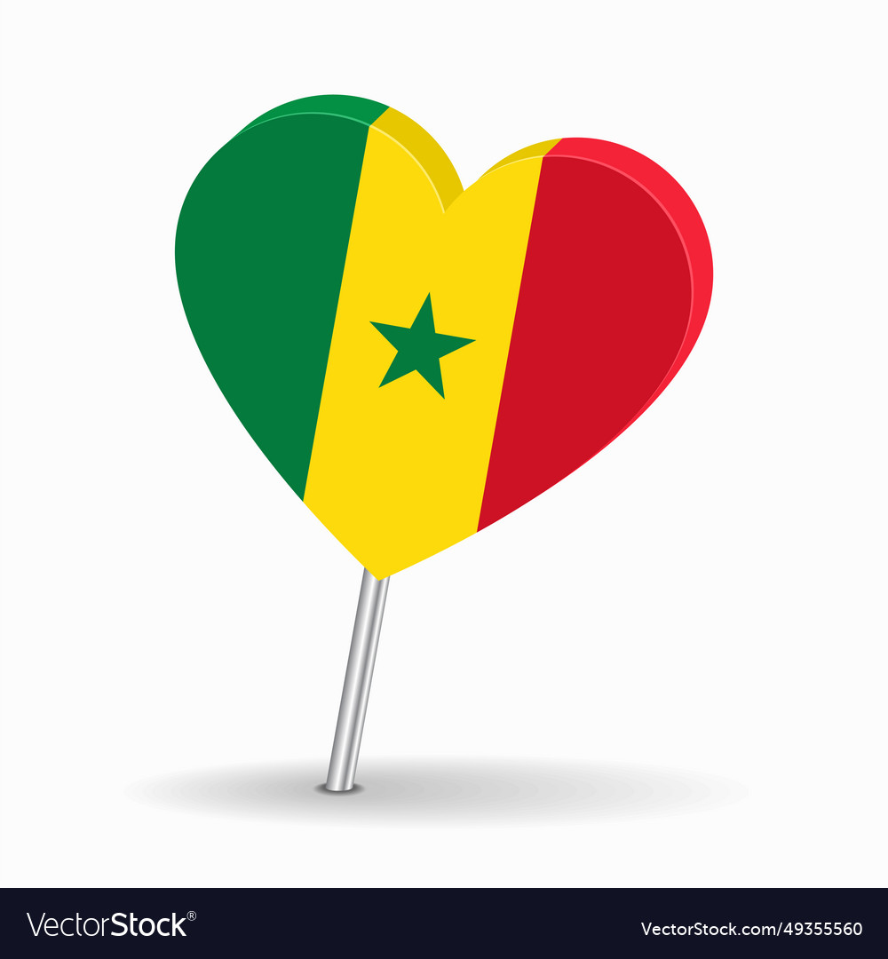 Senegalese flag heart-shaped map pointer layout Vector Image