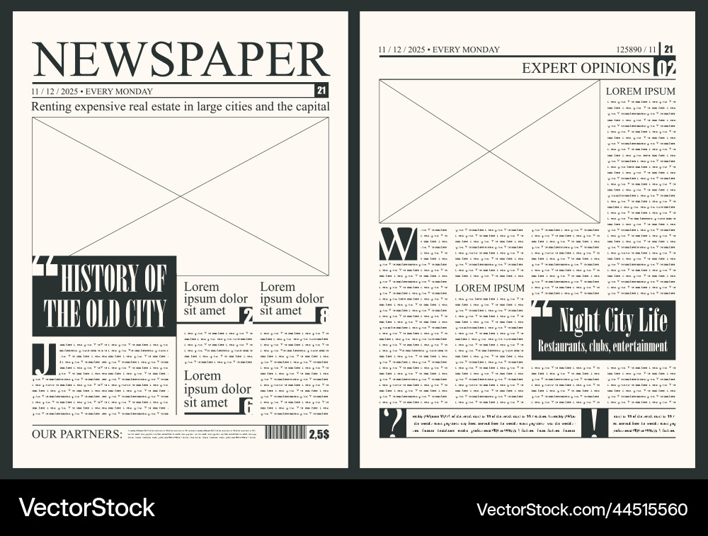 Template for the layout of newspaper Royalty Free Vector