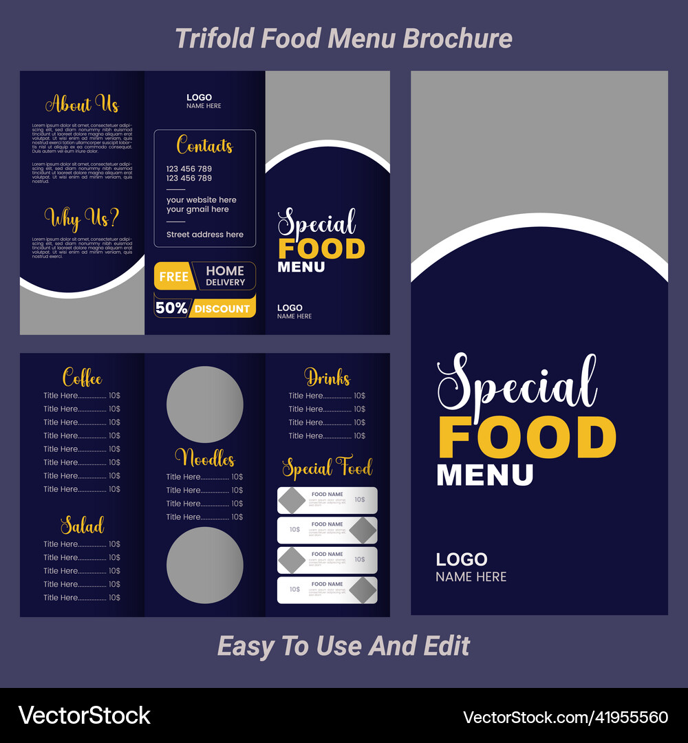 Trifold food menu template flyer Royalty Free Vector Image