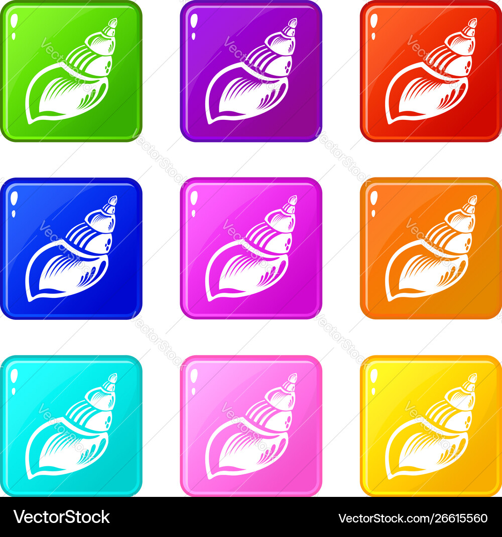 Wild shell icons set 9 color collection Royalty Free Vector