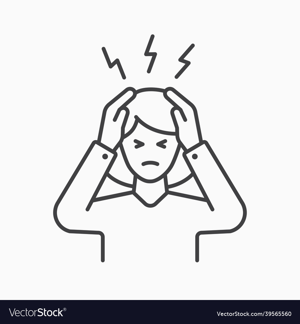 Woman headache line icon on white background Vector Image Woman headache line icon on white background Vector Image