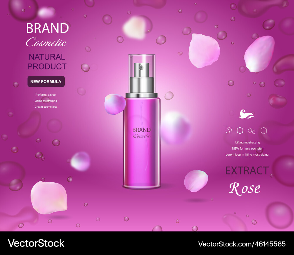 Bottle spray rose water pink background Royalty Free Vector