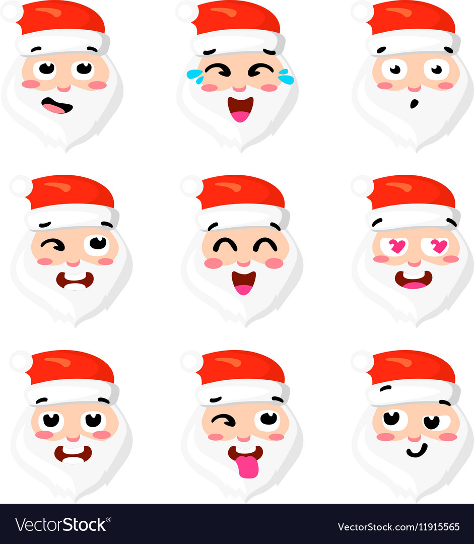 Christmas set - six emotion faces santa Royalty Free Vector
