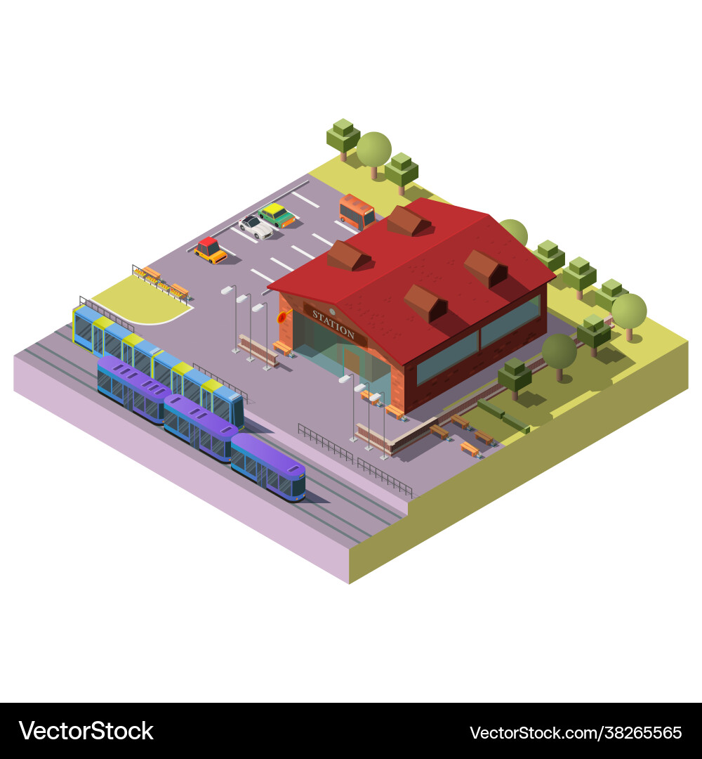 City railway station building isometric Royalty Free Vector