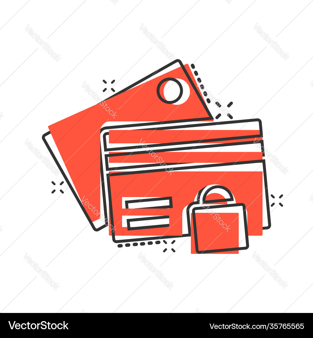 Credit card protection icon in comic style safe Vector Image