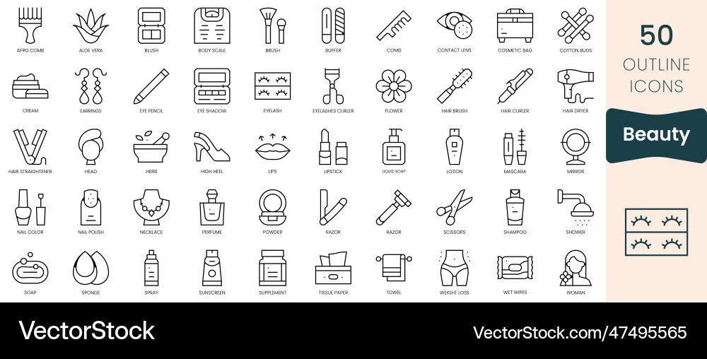 Set of beauty icons thin linear style pack Vector Image