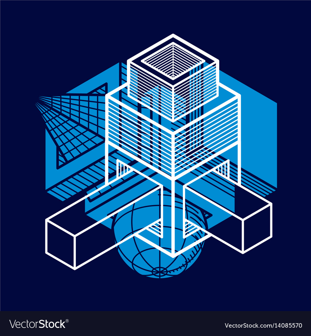 3d engineering abstract shape made using cubes Vector Image