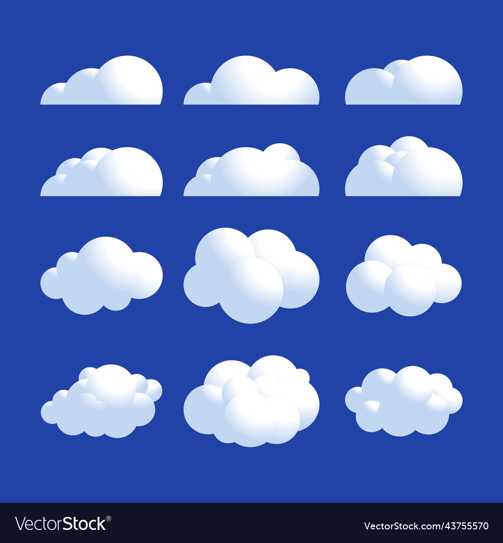 Fluffy realistic cloud icon set shine sky weather Vector Image