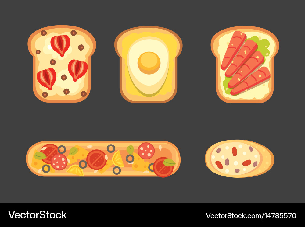 Set toasts and sandwich breakfast bread toast Vector Image