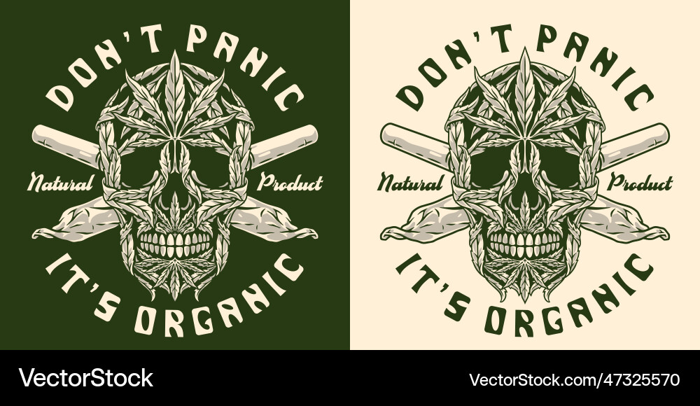Skull with ganja emblem monochrome Royalty Free Vector Image