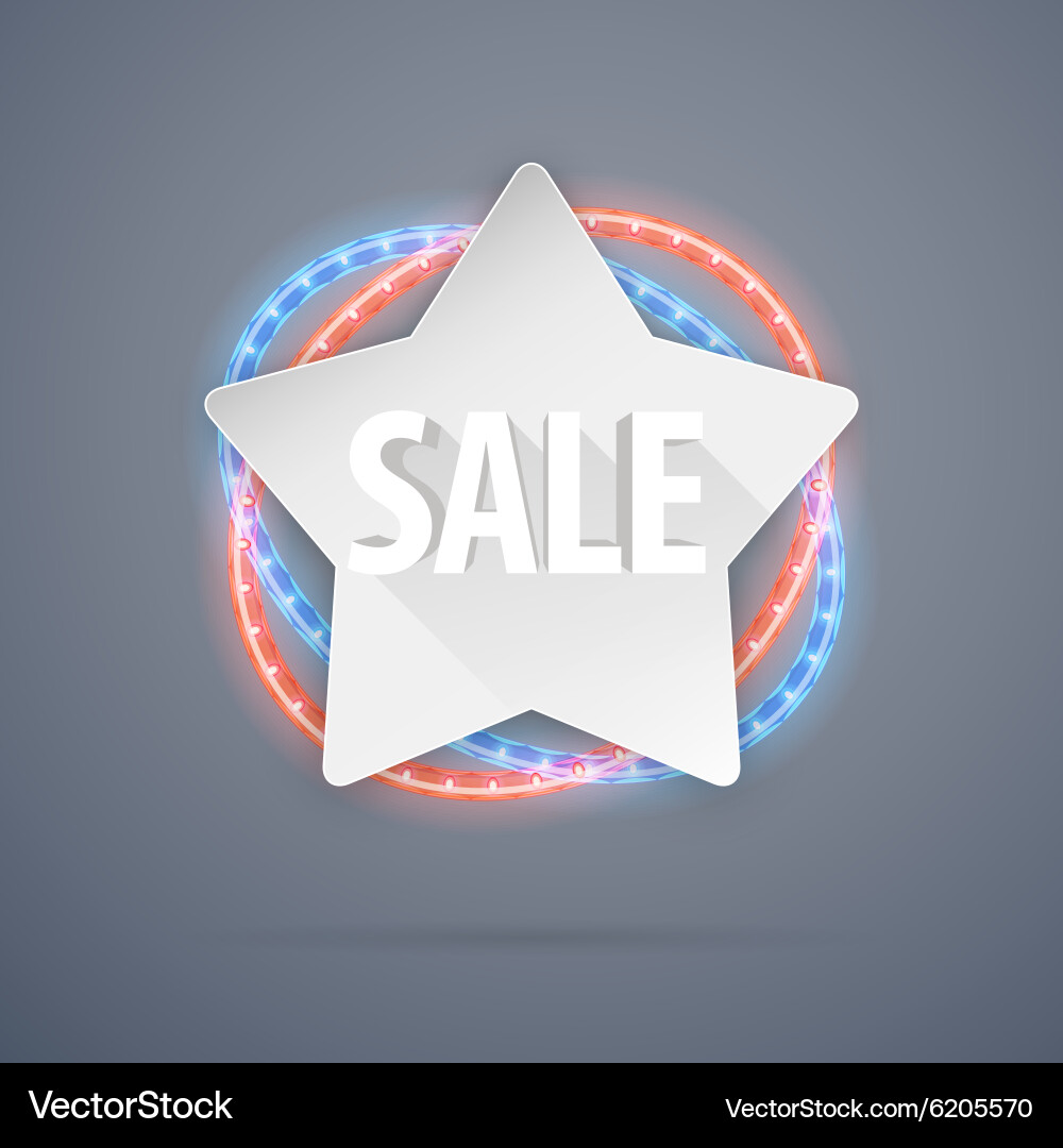 Star sale banner with neon decorations Royalty Free Vector