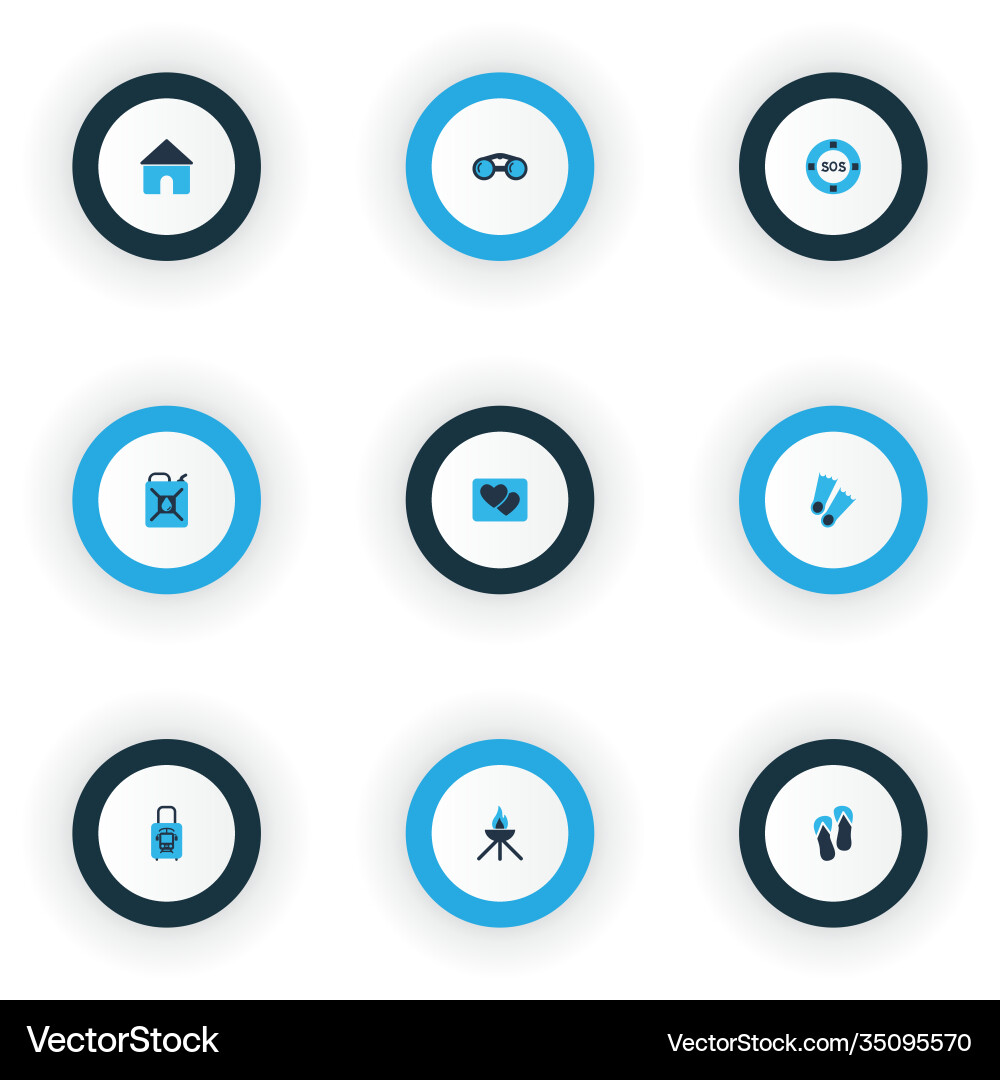 Trip icons colored set with suitcase electric Vector Image