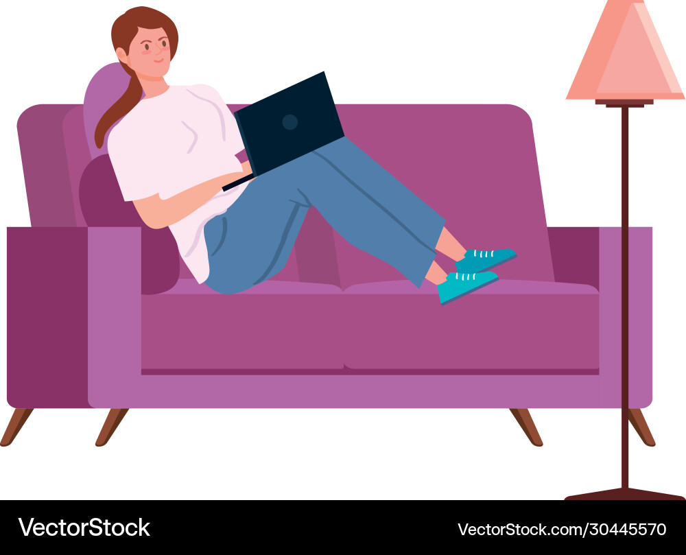 Woman working in telecommuting sitting couch Vector Image