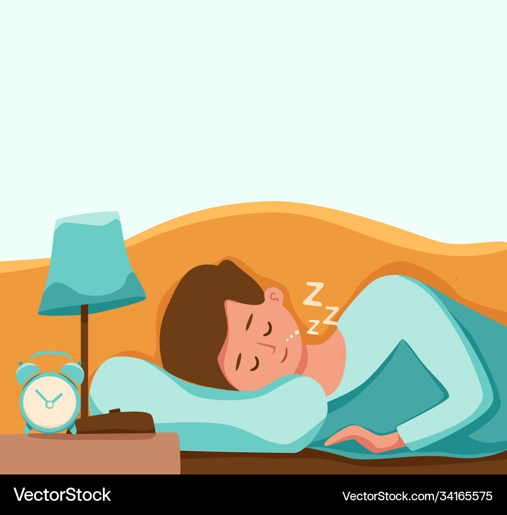 Boy kid sleep in bed at night Royalty Free Vector Image