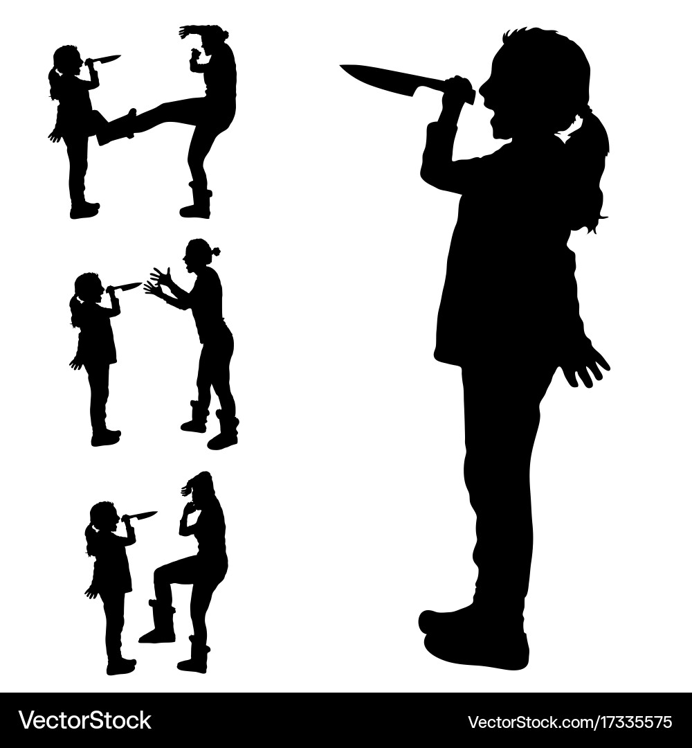 Child with a knife in hand silhouette Royalty Free Vector