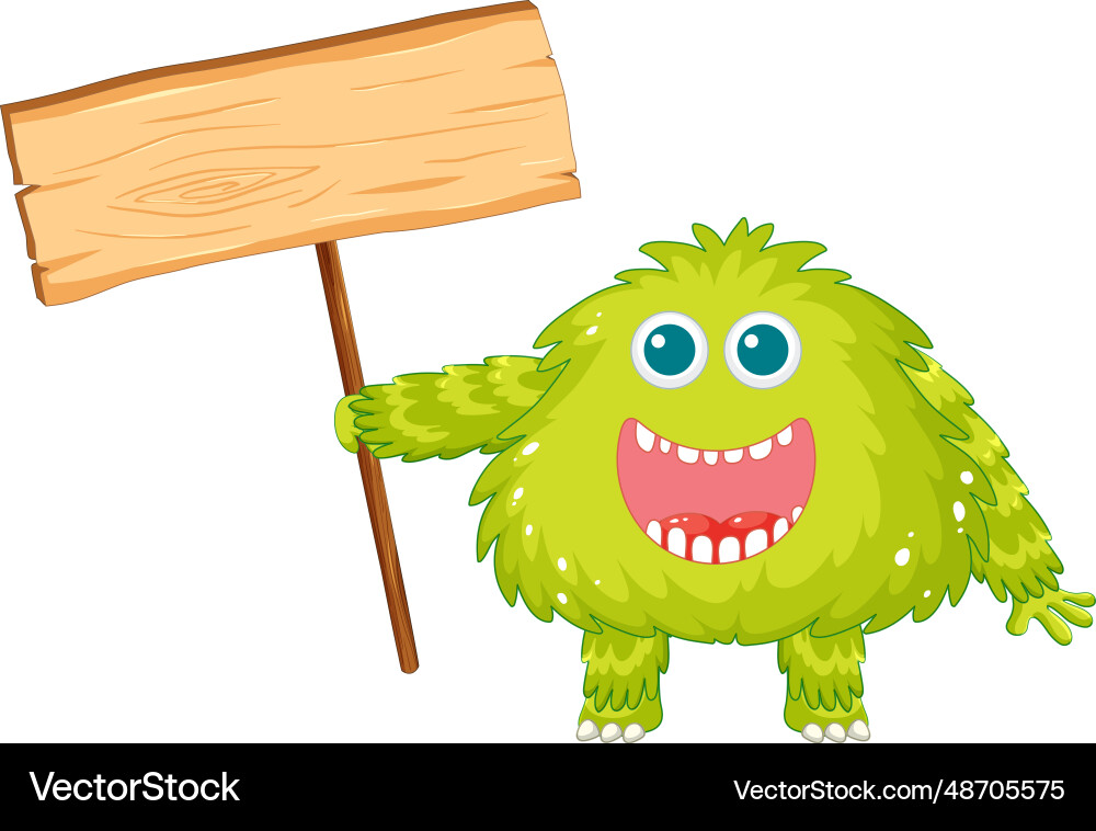Happy green alien monster with empty signboard Vector Image